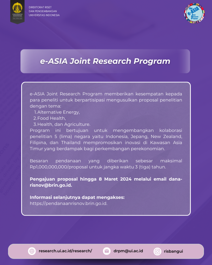 Call for Proposals e-ASIA Joint Research Program – Direktorat Pendanaan ...